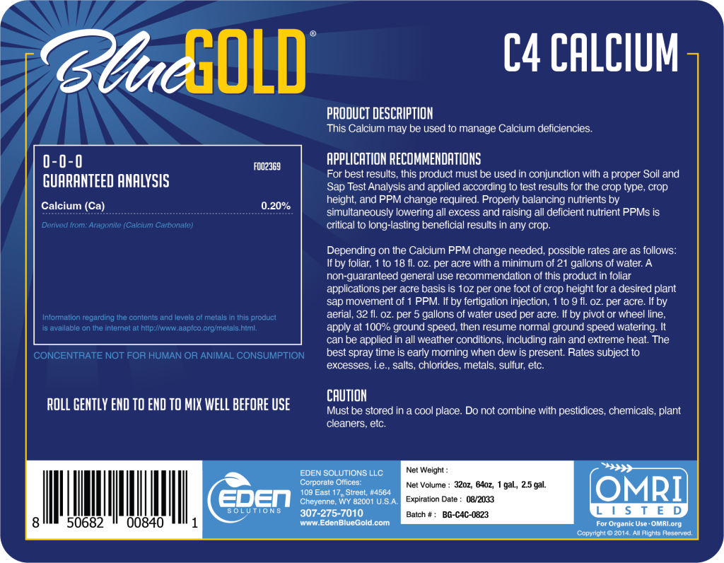 BlueGold® C4 Calcium (OMRI Listed) – BlueGold® by Eden Solutions