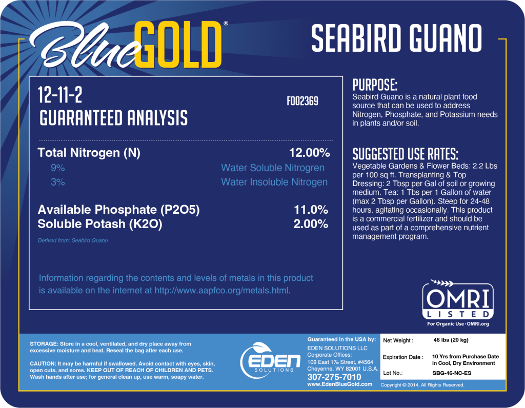 BlueGold® Sea Bird Guano 12-11-2 (NOP) – BlueGold® by Eden Solutions
